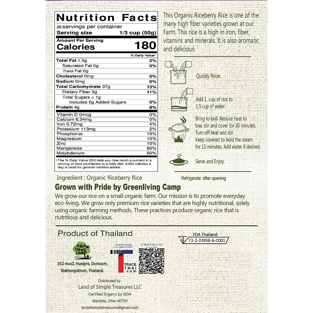 Organic Riceberry Rice - Purple Thai Black Jasmine Rice - USDA Certified - Premium Freshness - Small Lot Harvest Direct from our Farm to your Table - 4 LB