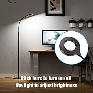 JKSWT LED Floor Lamp, 3 Brightness Levels Eye-Caring Dimmable Standing Reading Lamp 4000K Colors temperatures with Adjustable Gooseneck for Living Room Bedroom Reading - Black