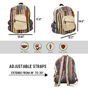 Core Hemp Boho Backpack - Handmade School Backpack - Lightweight Travel Bag