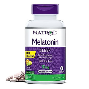 Natrol Melatonin 10mg, Citrus Flavored Dietary Supplement for Restful Sleep, 100 Fast-Dissolve Tablets, 100 Day Supply