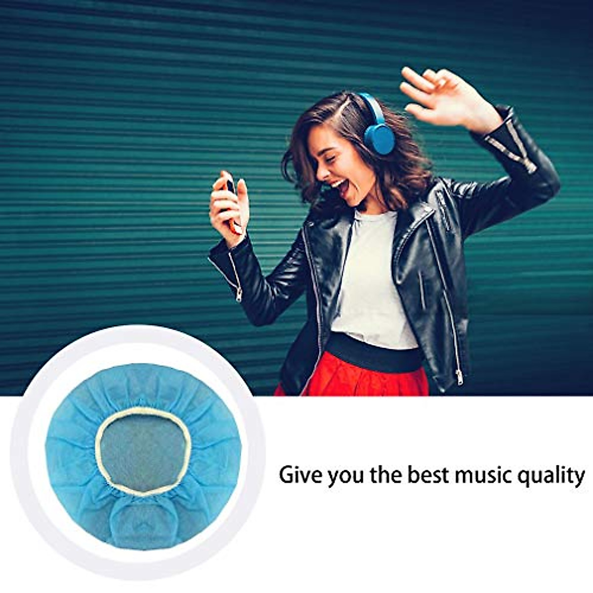 Tvoip 100Pcs Blue Non-Woven Sanitary Headphone Ear Cover, Disposable Super Stretch Covers Washable, for Most On Ear Headphones Earpads (6.5 cm/ 2.6 Inch)