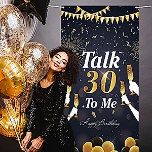 Dill-Dall Happy 30th Birthday Door Cover Banner, Talk 30 to Me Sign, 30th Birthday Backdrop Banner, 30th Birthday Party Decorations (Black & Gold)