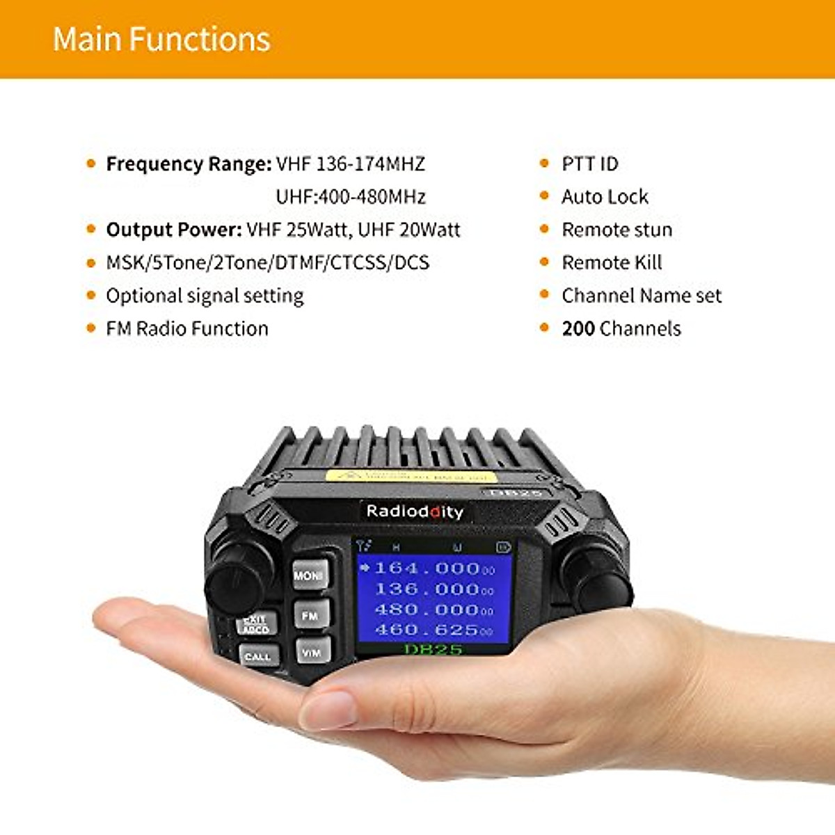 Radioddity DB25 Pro Dual Band Quad-Standby Mini Mobile Car Truck Radio, 4 Color Display, 25W Vehicle Transceiver with Cable + High Gain Quad Band Antenna