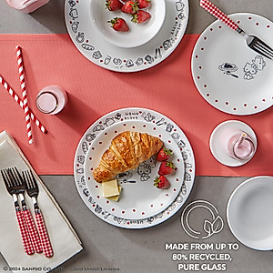 Corelle Vitrelle Hello Kitty 12-PC Dinnerware Set, Service for 3, Triple Layered Glass, Anti-Chip Durable Lightweight Plate and Bowl Set