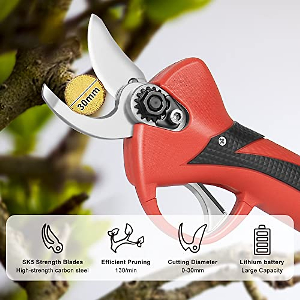 Brushless Cordless Pruning Shears, 20V Electric Pruner Battery Powered, 1 Inch Cutting Diameter, Tree Branch Pruner Garden Shears 2pcs Backup Rechargeable Battery, 3-4 Working Hours