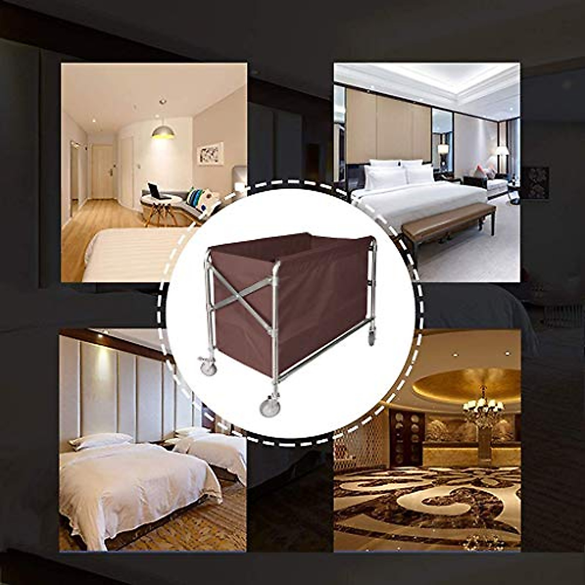 Commercial Laundry Cart Heavy Duty Folding Cleaning Hotel Linen Cart Maximum Load 200kg Stainless Steel Oxford Cloth Bags 4 Rubber Silent Wheels Hotel Laundry Hospital