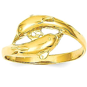 IceCarats 14K Yellow Gold Sea Dolphin Ocean Fish Beach Nautical Ring Size 6.5