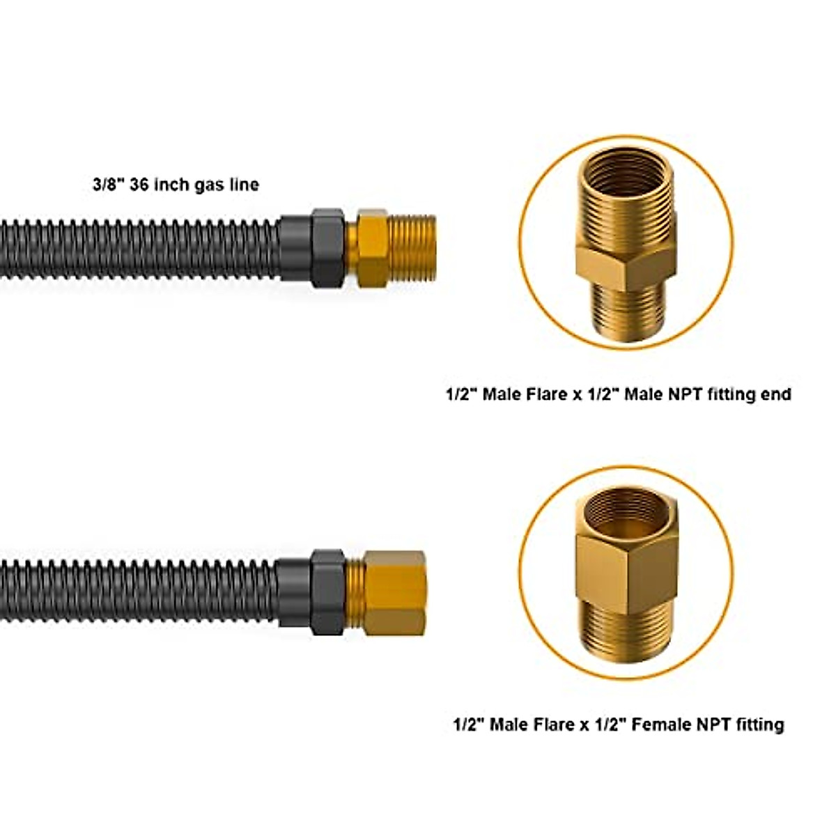 AJinTeby Gas Line Flex Connectors for Fire Pit, Fireplace Flexible Gas Line, 18 Inch Non-Whistle Flexible Flex Gas Connector Kit for NG or LP Fireplaces