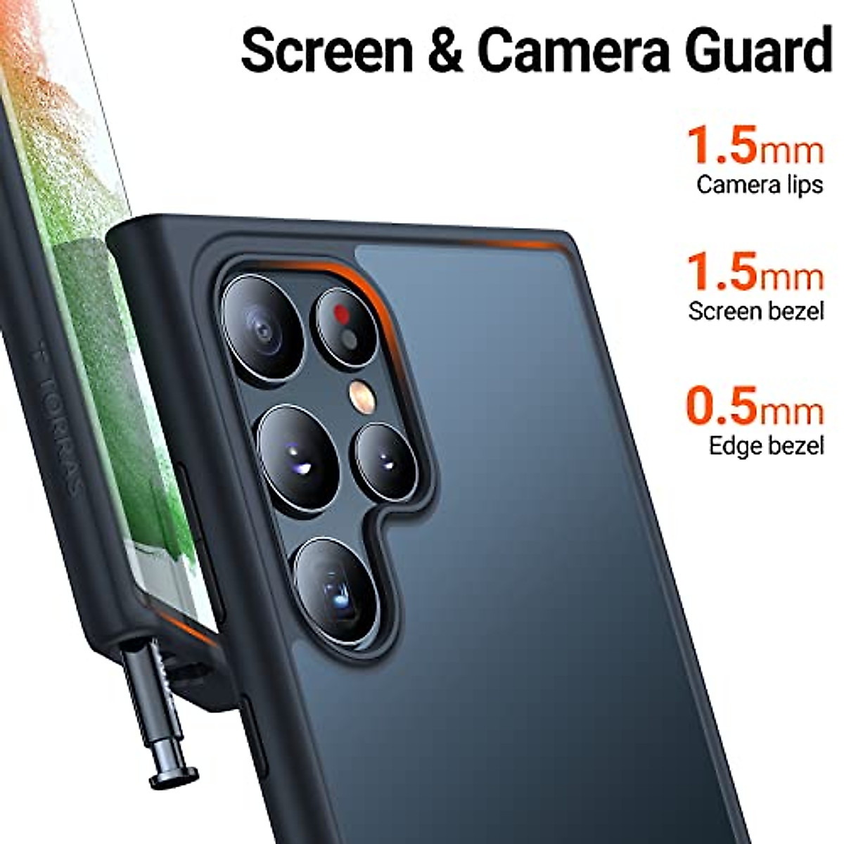 TORRAS Shockproof Designed for Samsung Galaxy S22 Ultra Case, Military Grade Drop Tested Semi-Clear S22 Ultra Case Hard Black Back Soft Edge Slim Thin Protective Galaxy S22 Ultra Case, Black