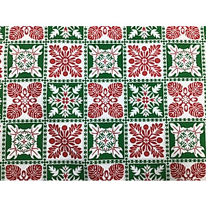 Hawaiian Quilt Design in Christmas Red & Green Small Quilt Design Hawaiian Print Fabric Sold by The Yard
