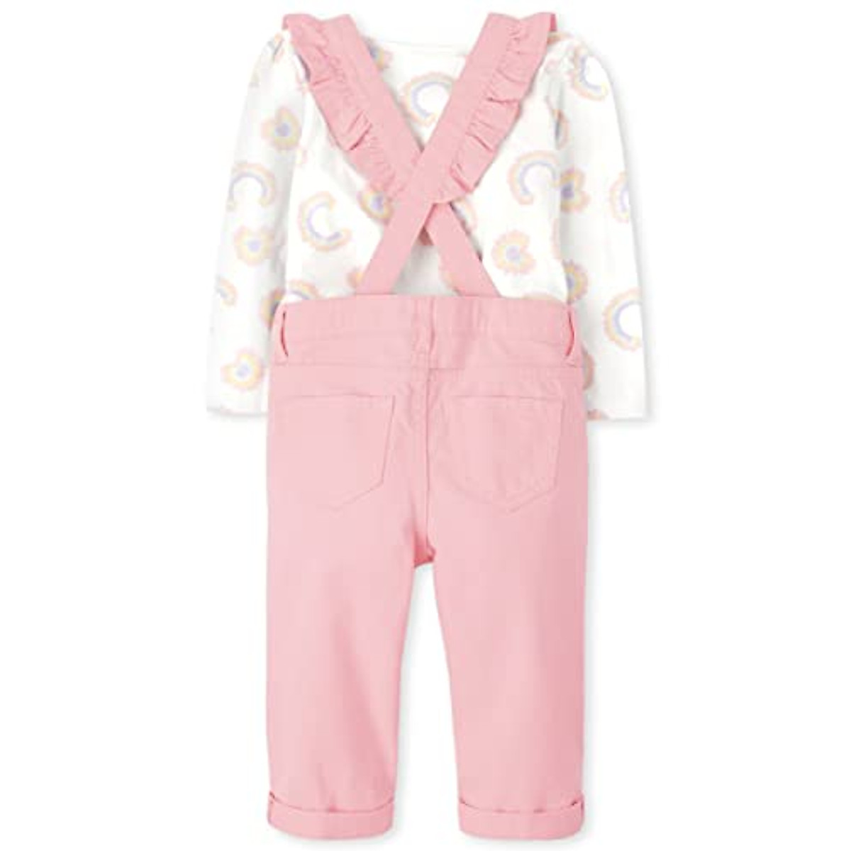 The Children's Place Baby Toddler Girls Ruffle Overalls 2-Piece Set, Simplywht, 5T
