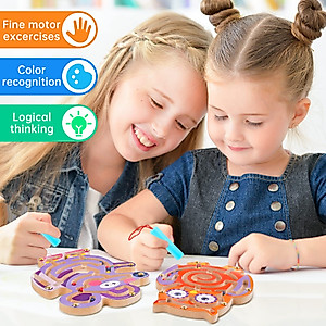 NiToy 4PCS Wooden Magnetic Maze Toys for Kids 3+, 7''x8'' Animal Interactive Puzzle Game Board Montessori Labyrinth STEM Activity Child Fine Motor Skill Development Preschool Birthday Gift (4 Animals)