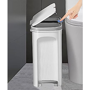 Feisco Small Trash Can with Lid,4 Gallon Trash Can with Foot Pedal and Press Type Lid,Small Bathroom Trash Can Wastebasket Garbage Container Bin for Bathroom Bedroom Kitchen Office (1, White)