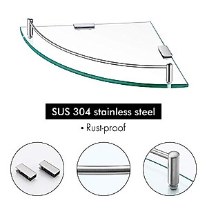 KES Glass Corner Shelf for Bathroom Corner Shelf 2 Pack Tempered Glass Shelf with Rail SUS 304 Stainless Steel Wall Mounted Brushed Finish, BGS2101A-2-P2