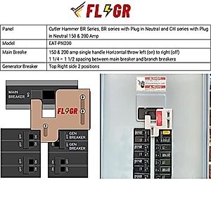 Generator Interlock Kit Compatible with Eaton Cutler Hammer Generator BR and CH Series 150 or 200 Amp Panel, 1 1/4–1 7/16" Spacing Between Main Breaker and Generator Circuit Breakers