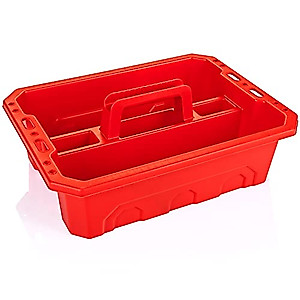 CANOPUS Storage Tray Tote with Functional Holes 2 PCs Plastic Cleaning Caddy with Handle, Portable Cleaners Caddy, Undersink Storage for Kitchen, Shoe Cleaning Box, Cleaning Products Organizer, Red