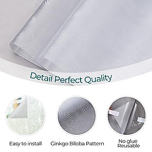 Windimiley Privacy Window Film Frosted Glass Window Cling Bathroom Peel and Stick Sun Blocking Decorative Ginkgo Opaque Door Window Tint for Home, 17.5x157.4 Inch