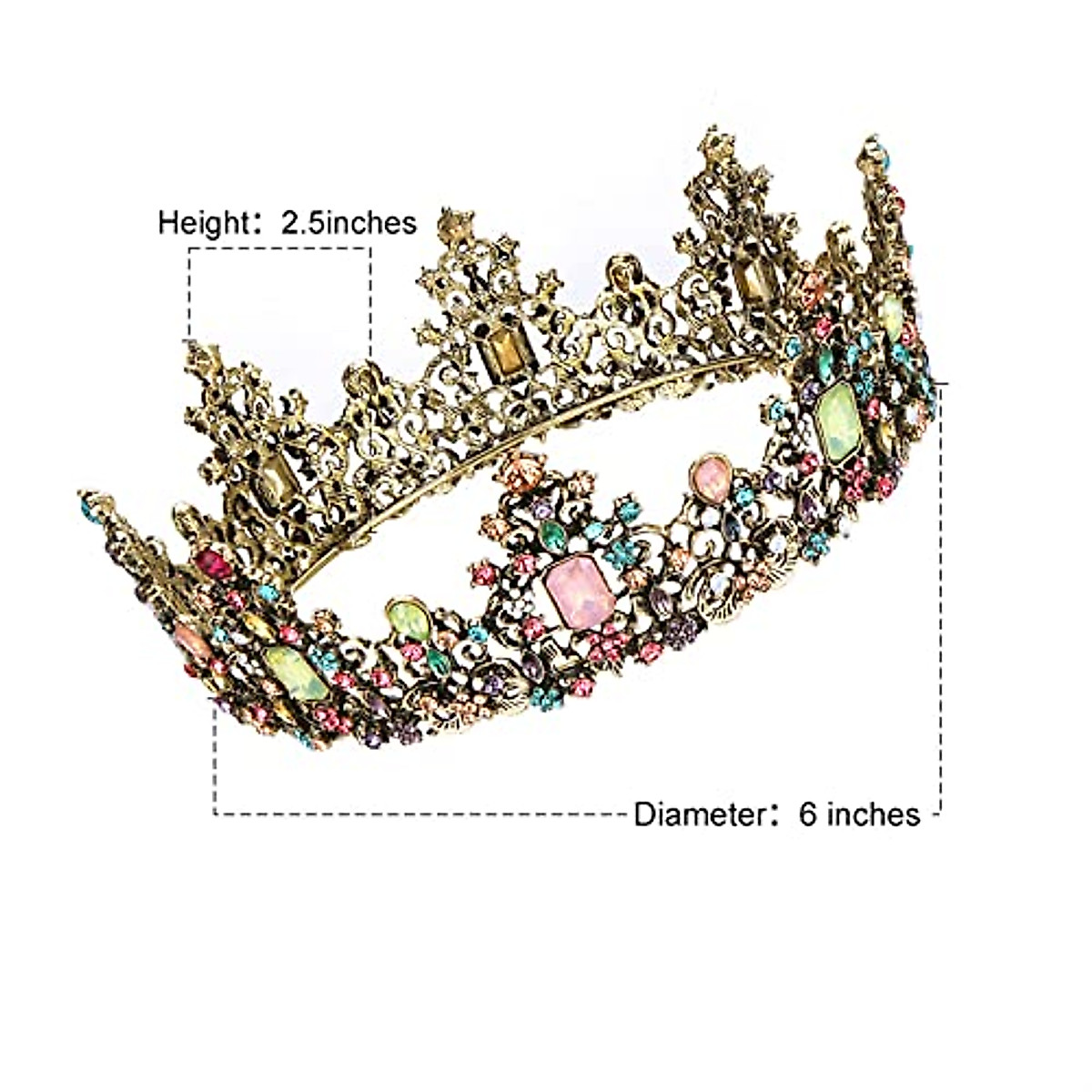 Makone Baroque Queen Crown for Womens,Vintage Crowns and Tiaras with Gemstones Girls Hair Accessories for Halloween Costume Prom Bridal Party