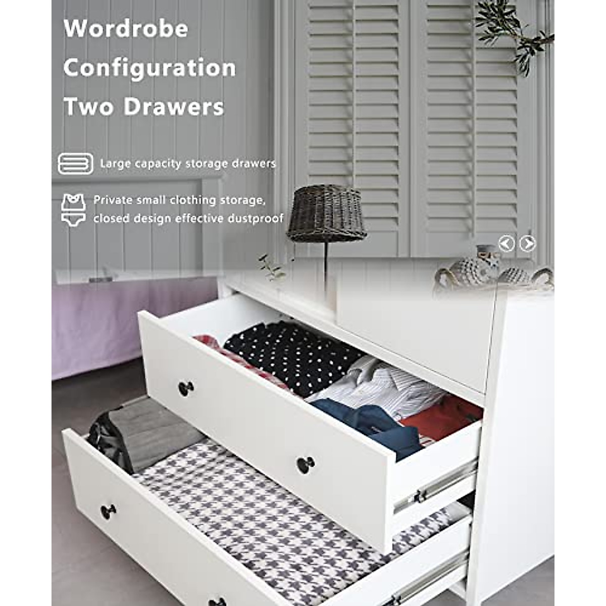 CJF Metal Storage Wardrobe with Hanging Rod, Armoire with 2 Doors and 2 Drawers，Steel Wardrobe Closet for Home, Office 74" H x 31.5" W x 20" D (White)