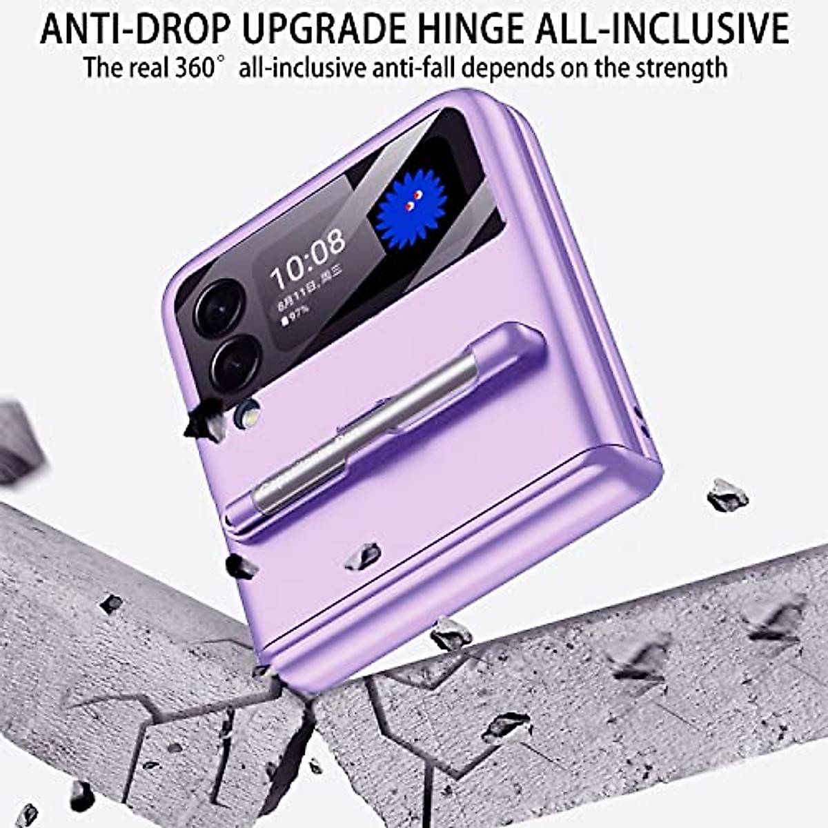 COCOING Case For for Samsung Galaxy Z Flip 4 2022 with Stylus Fashion Business Phone case,with Hinge Protection Device and Camera Screen Protector (Purple)