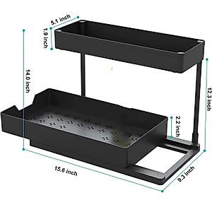JINEWA Under Sink Organizers and Storage, 2 Pack Large Capacity Heavy Load Pull-out Under Sink Shelves with Sliding Drawer for Kitchen and Bathroom, 2 Tier Under Sink Storage Organizer,Black (BLACK)