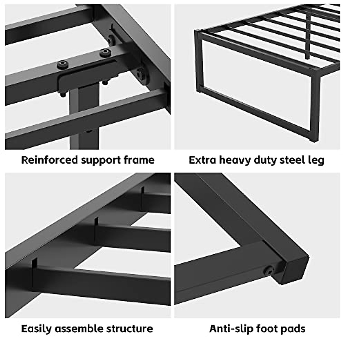Elephance Twin Bed Frame with Storage Space 16 Inch Black Kids Student Bedframe No Box Spring Needed Metal Platform with Heavy Duty Steel Slat Support, Easy Assembly