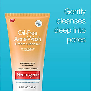 Neutrogena Oil-Free Acne Face Wash Cream Cleanser with 2% Salicylic Acid Acne Treatment, Non-Comedogenic & Gentle Daily Facial Cleanser for Acne-Prone Skin, 6.7 fl. oz