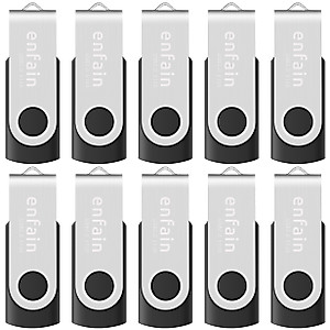 10-Pack Enfain 16GB USB 2.0 Swivel Flash Drives: Shareable Data Storage for Home & Office Use (Black)