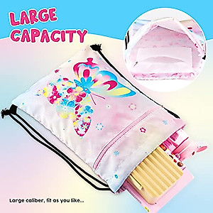 WAWSAM Butterfly Drawstring Backpack for Kids - 13" x 18" Sports Gym Bag for Girls Waterproof Beach Swimming Travel Sackpack Birthday Christmas Gift with Zippered Pocket