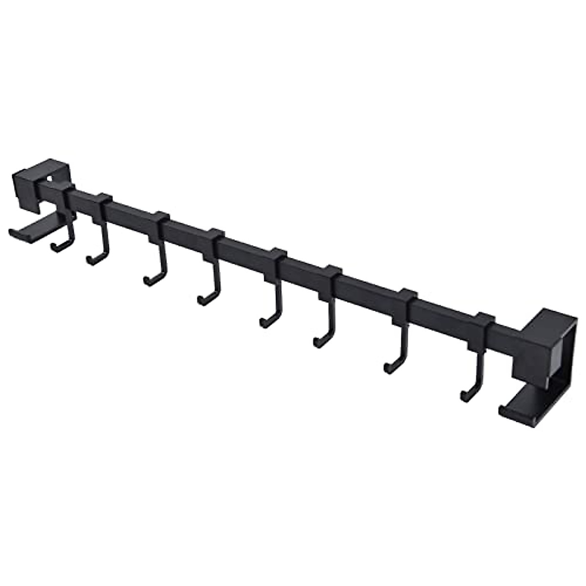 Kitchen Utensil Hanging Rack Rail with 8 Hooks, Self Adhesive Utensil Hangers Utensil Hooks 50cm/19.69in Wall Hooks Rack for Kitchen Bathroom Bedroom (Black)
