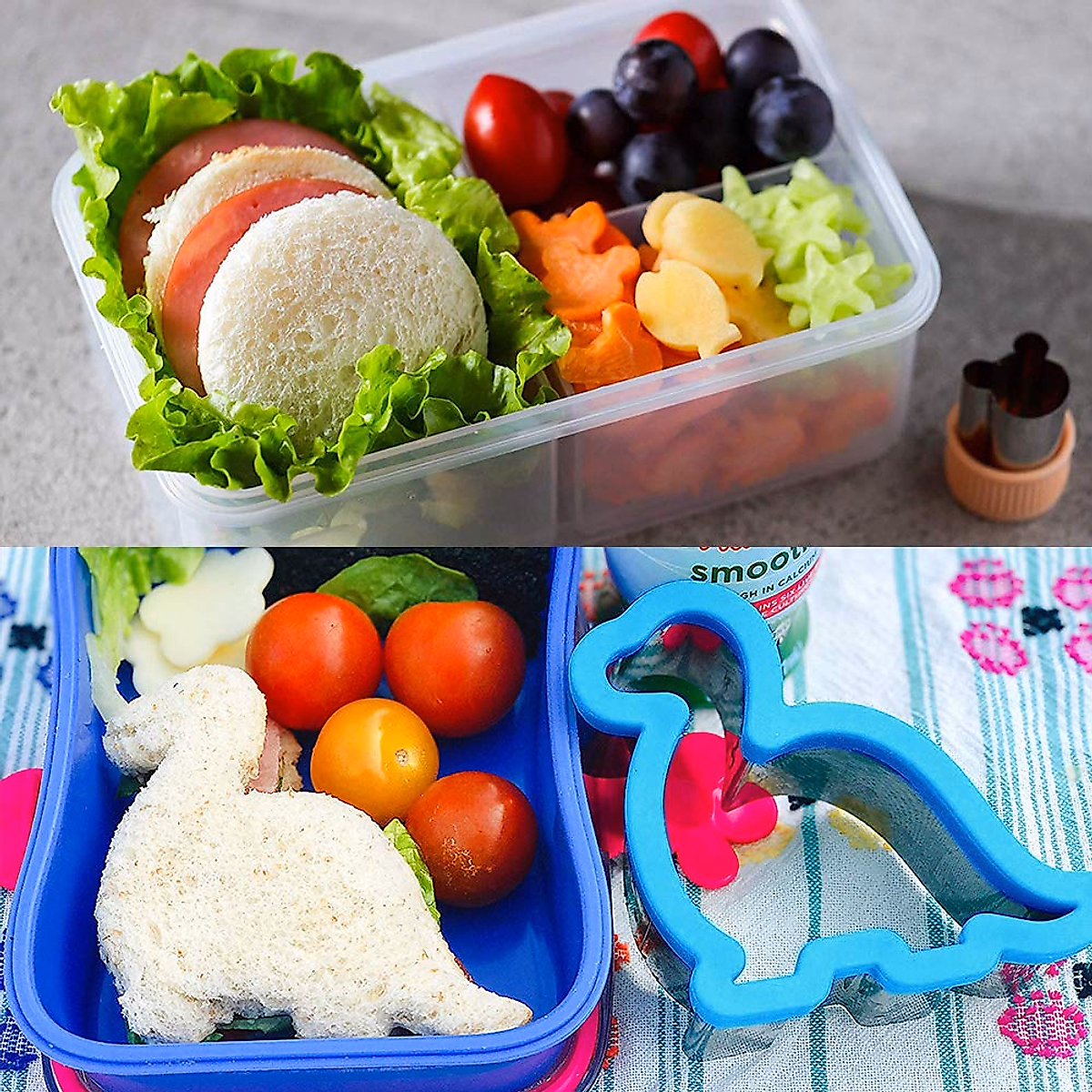 Sandwich Cutters Set 24 for Kids, Holiday Heart Shaped Cookie Cutters Vegetable Fruit Cutter Shape for Boys & Girls with Micky Mouse, Dinosaur, Star, Gingerbread Man Shapes-Food Grade Stainless Steel