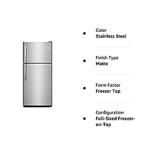 Frigidaire FFTR2021TS 30" Top Freezer Refrigerator with 20.4 cu. ft. Total Capacity 2 Full Width Glass Refrigerator Shelves 1 Full Width Wire Freezer Shelf Reversible Door and 2 Crisper Drawers in Stainless Steel