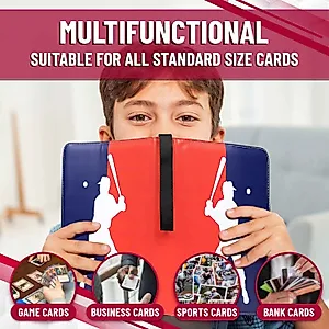 Baseball Card Binder with Sleeves - 3 Ring Waterproof Card Album with 50 Sleeves, Zipper Close, Large Capacity Card Holder Stores 900 Sports Cards (Baseball)
