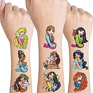 Princess Birthday Party Supplies, 32Pcs Temporary Tattoos Party Favors, Removable Skin Safe, Fake Tattoo Stickers for Goody Bag Treat Bag Stuff for Princess Girls Birthday Party Gifts