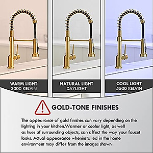 GIMILI Brushed Gold Kitchen Faucet with Pull Down Sprayer Brass Single Handle Spring Kitchen Faucets, RV Farmhouse Utility Bar Laundry Faucet for Kitchen Sink