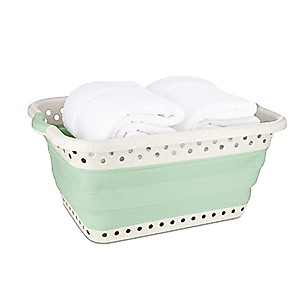 Simply Green 2 Pack Eco Collapsible Foldable Container for Storage and Organization, Space Saving Collapsible Laundry Hamper Basket, Dual grip handles, 25" Large, 1 Green & 1 Grey