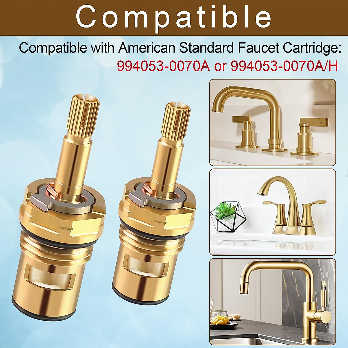 2 Sets Faucet Valves Faucet Cartridge with American Standard 994053-0070a or 994053-0070a/H Bathroom Kitchen Bathtub Faucet Stem Replacement, Brass, 4z-24h Hot and Cold Replacement Stem