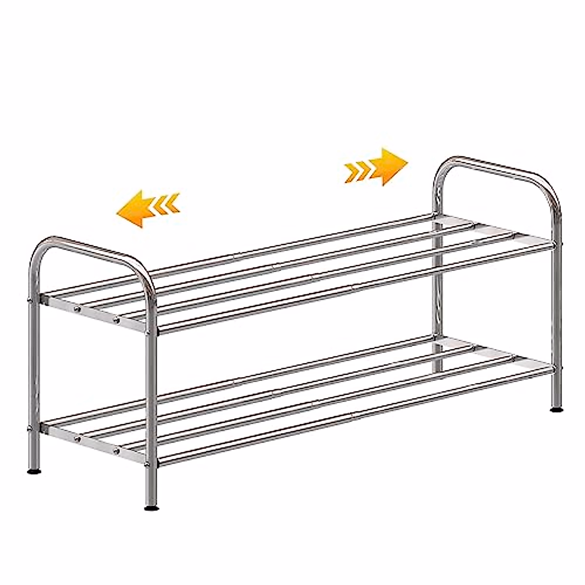 SKIKEN 2-Tier Low Shoe Rack, 100% Stainless Steel, Small Expandable Shoe Rack, Stretchable Rod, No Rust, Easy to Care, Simple Metal Storage Rack For Entrance, Stairs Side, Closet, Bathroom