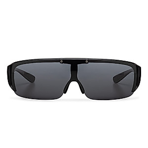 grinderPUNCH Polarized Sunglasses Flip Up Fit Over Prescription Glasses for Men Women Flip Up Shield Wrap Around Light Blocking Driving Shades UV 400 Protection (X-Large, Black)