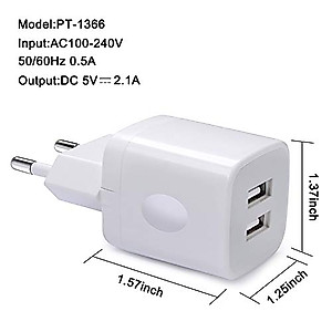 European Wall Charger, Vifigen 2-Pack USB 2.1AMP Universal Europe Charger Block Dual Port Plug Compatible for iPhone 14 13 12 11 Pro Max XS XR X SE 8 7 6 Plus, Samsung S22 S21 A13, Note 20, LG, Moto