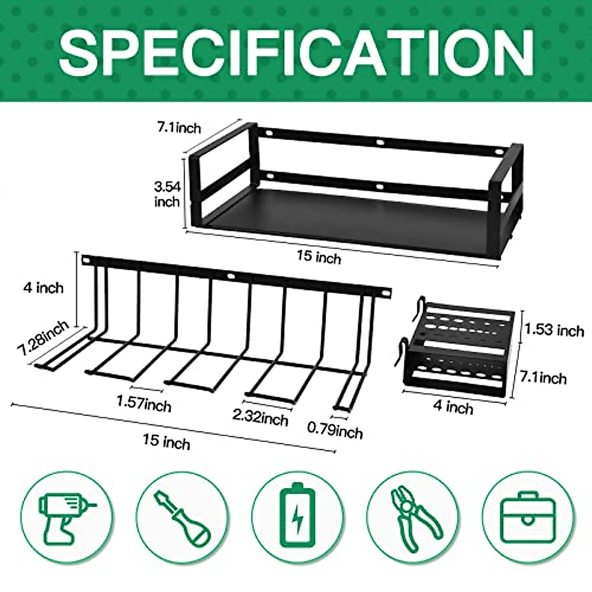Power Tool Organizer, Heavy Duty Metal Tool Shelf, Drill Wall Mounted Storage Rack,Tool Storage Organizer Holder for Power Tool Removable Design, Perfect for Garage, Warehouse