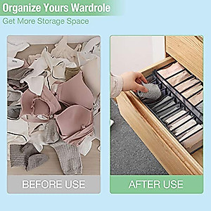 ABC life 3Pcs Underwear Drawer Organizer Set, Foldable Sock Bra Underpants Organizer Drawer Divider, Washable Closet Cabinet Storage Boxes for Clothes, Stockings, Ties and Bras (6+7+11 Grid, Grey)