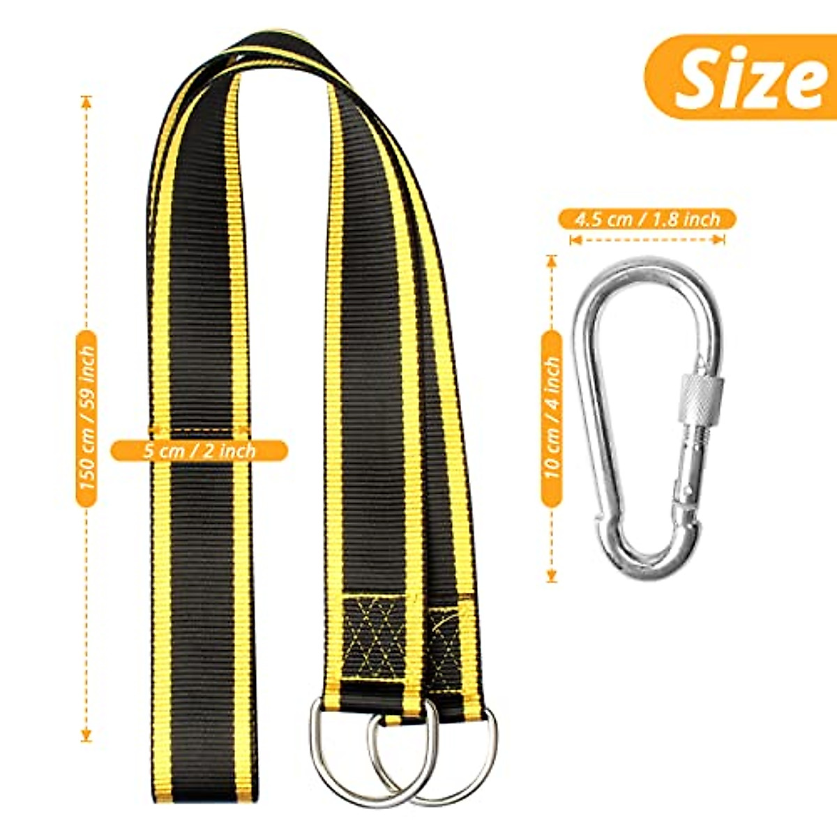 defutay Tree Swing Hanging Straps Kit - 2PC 5FT Extra Long Straps with Safer Lock Snap Carabiners - Easy Fast Installation - Perfect for Hammock,Tree Swing (5 FT)