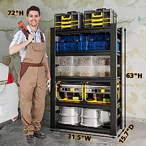 SFTORMAS 15.75" D X 32" W X 63" H Garage Shelving,5-Tier Adjustable Heavy Duty Shelving Unit,for Garage Kitchen Office Warehouse Basement Industrial Utility Yard,Black,2 Pack