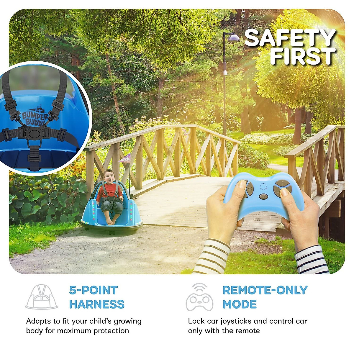 Bumper Buddy Ride On Electric Car for Kids & Toddlers, 12V 2-Speed, Ages 1 2 3 4 5 Year Old Boys - Remote Control, Baby Boy Riding Bumping Toy Gifts Cars, Toys Gift Toddler 12-18 Months Age Kid