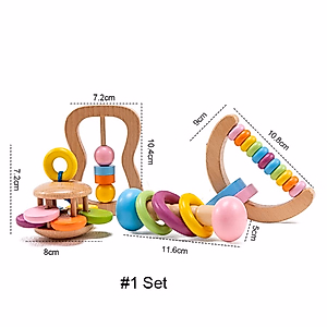 4pc Organic Colorful Baby Rattle Set Safe Food Grade Wood Rattle Soother Bracelet Teether Set Montessori Toddler Toy multicolored