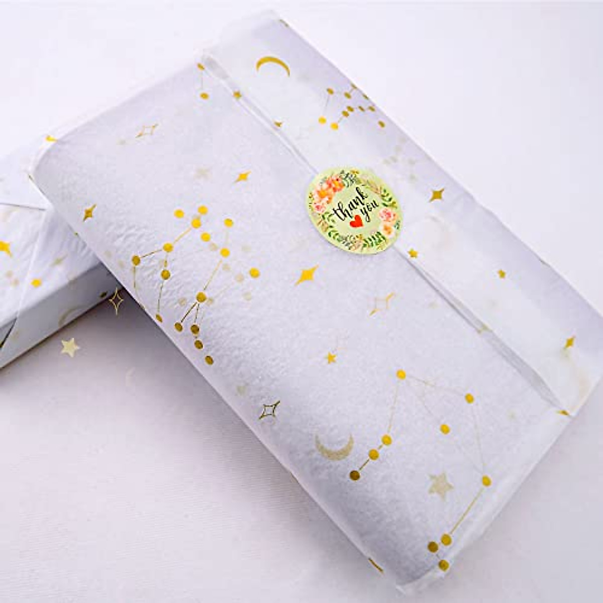 MR FIVE 100 Sheets Galaxy Tissue Paper Bulk,20" x 14",White with Gold Moon and Star Tissue Paper for Gift Bags,Star Gift Wrapping Tissue Paper for Birthday,Christmas Holiday