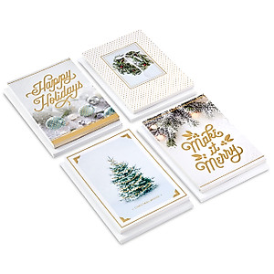 Hallmark Boxed Christmas Cards Assortment, White and Gold (40 Cards and Envelopes)