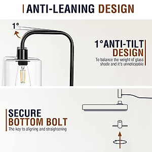 Isloys Floor Lamp, Industrial Floor Lamp with 2 LED Bulbs, LED Floor Lamp with Glass Shade, Modern Standing Lamp for Living Room Bedroom Office Farmhouse-Matte Black