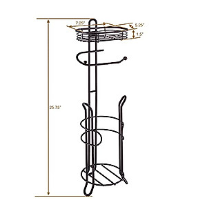 SunnyPoint Bathroom Heavyweight Toilet Tissue Paper Roll Storage Holder Stand with Reserve and Shelve, The Reserve Area Has Enough Space to Store Mega Rolls. (Bronze)